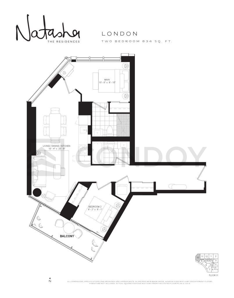 Natasha Residences | London | 834 Sq.Ft. | 2B | Floor Plans | CondoY
