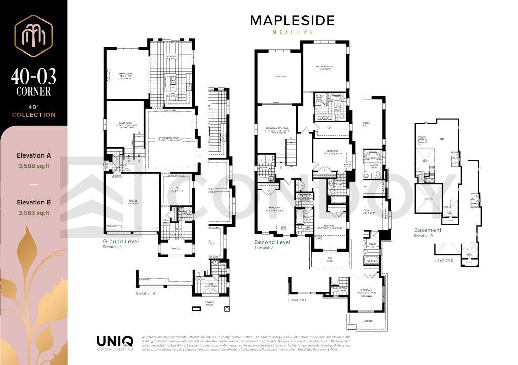 Mapleside Meadows Homes | 40-03 CORNER ELEV A | 3787 Sq.Ft. | 4B | Floor Plans | CondoY
