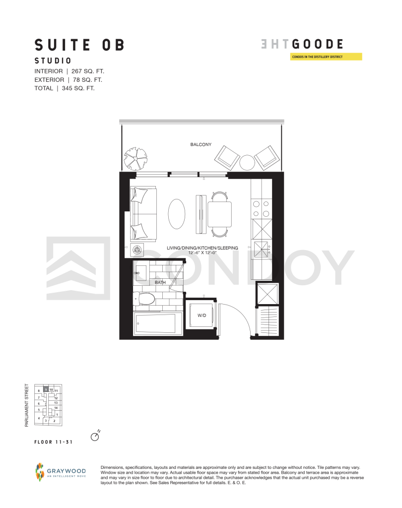 The Goode Condos | 0B | 267 SQF | Studio | Floor Plans | CondoY