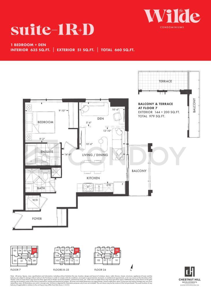 The Wilde Condos | 1R+D | 635 Sq.Ft. | 1.5B | Floor Plans | CondoY