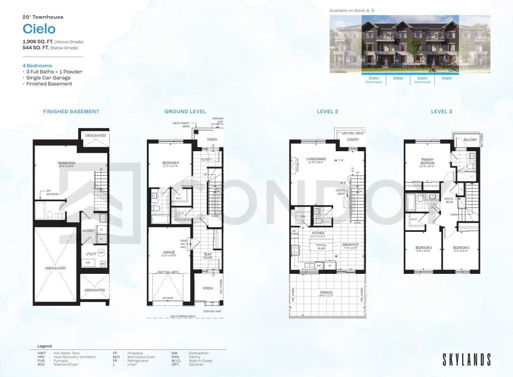 Skylands Townhomes | Cielo | 1,906 To 2,530 Sq.Ft. | 4B | Floor Plans ...